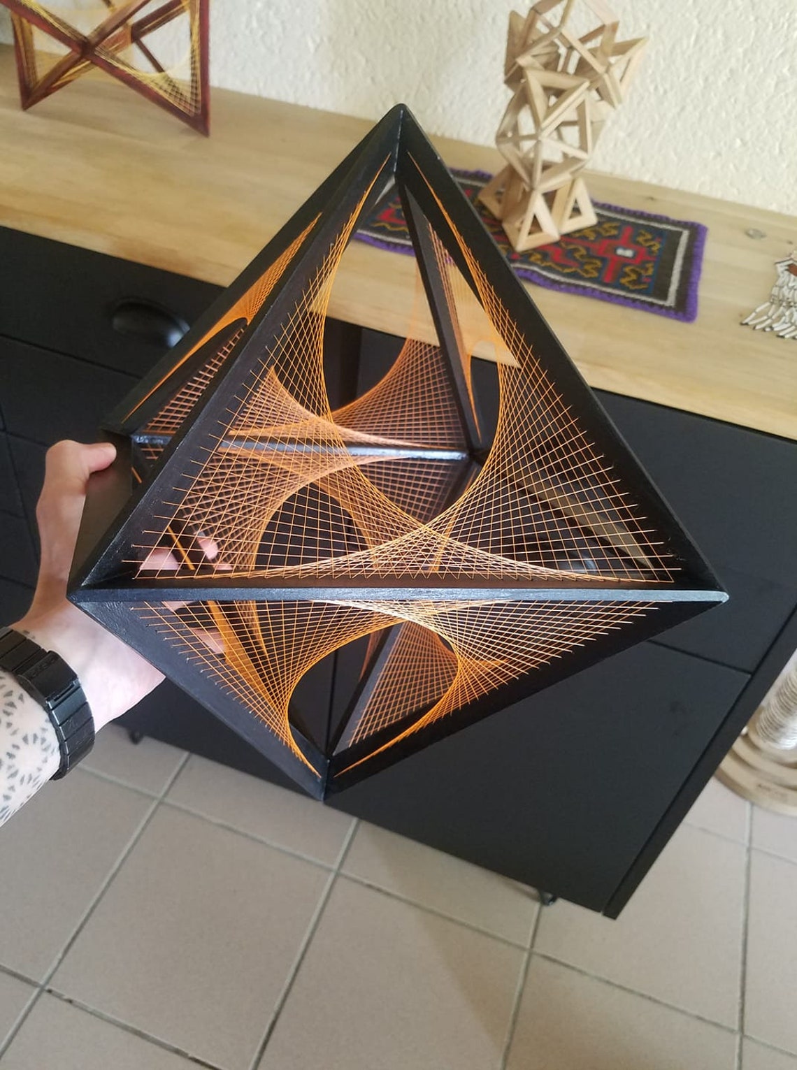 Octahedron_xl Parabolic curves 2 layers String art Flower | Etsy