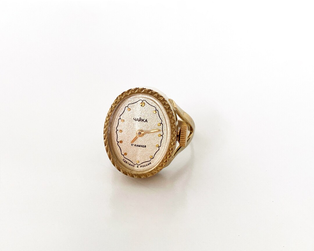 Women's Ring Watch Vintage, Windup Mechanical Finger Watch, Lacy Gold ...