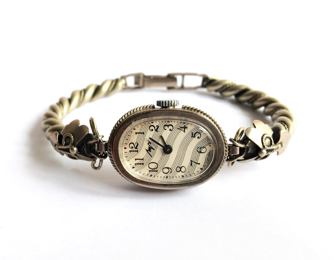 Vintage Women's Watch Silver Women Watch Mechanical Watch White Clock ...
