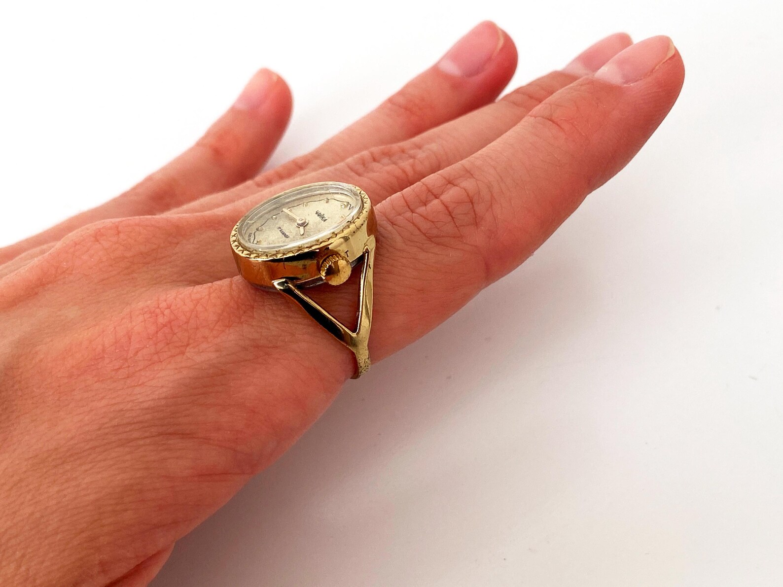 Women's Ring Watch Vintage, Windup Mechanical Finger Watch, Lacy Gold ...