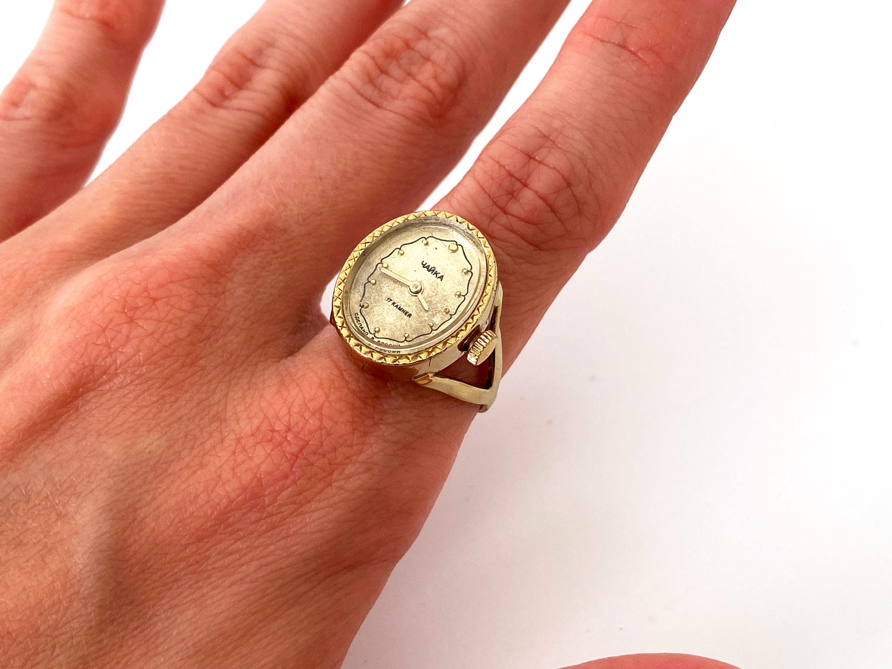 Women's Ring Watch Vintage, Windup Mechanical Finger Watch, Lacy Gold ...
