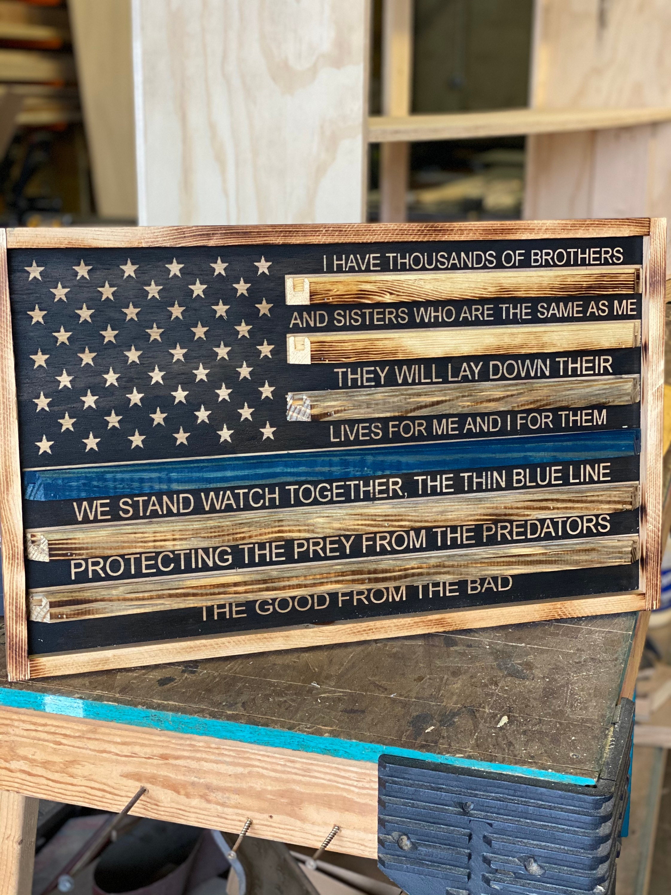 Custom Thin Blue Line Flag With Officers Creed and Challenge Coin ...