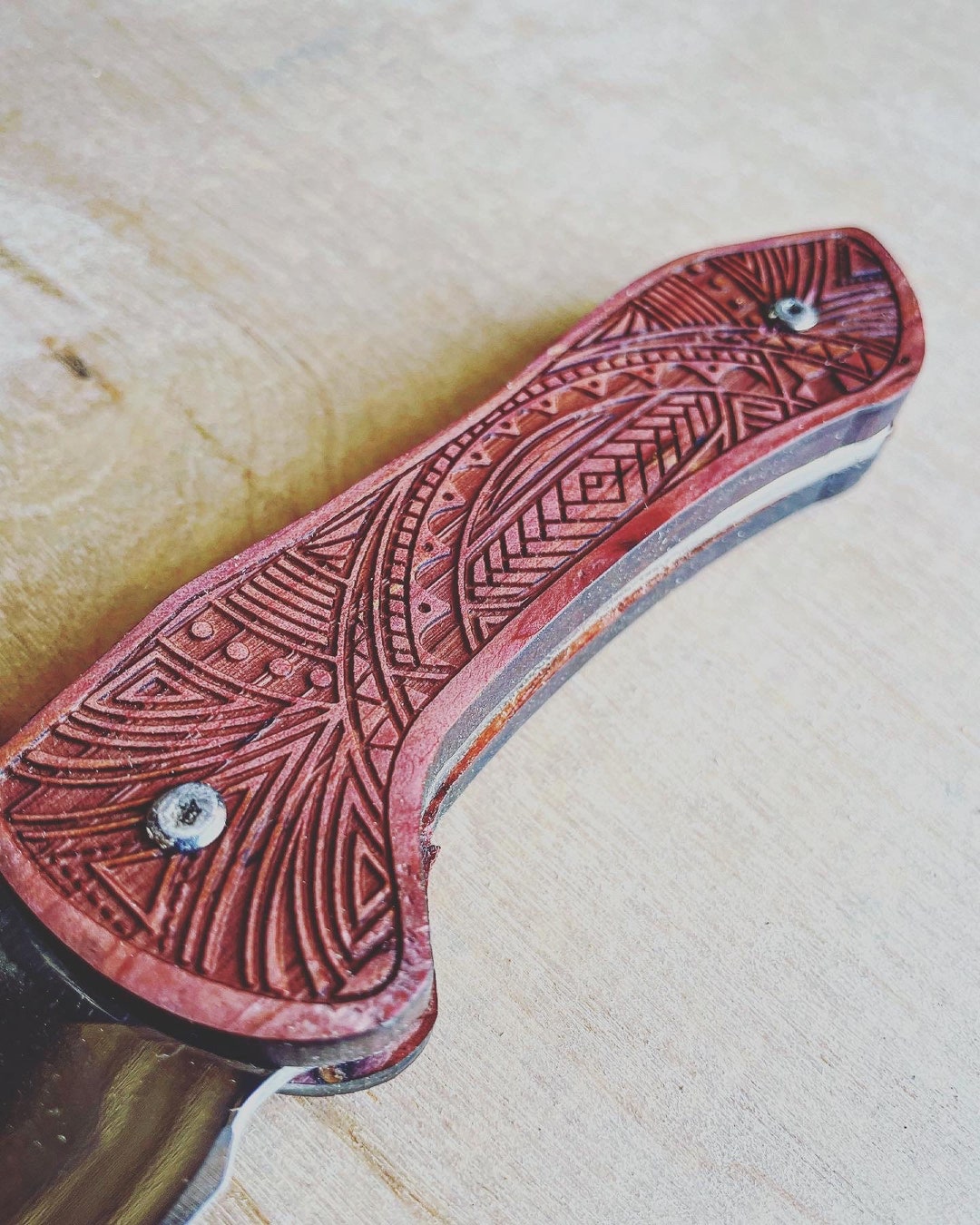 Custom Engraved Knife With Polynesian Design. Made as a One Off. - Etsy