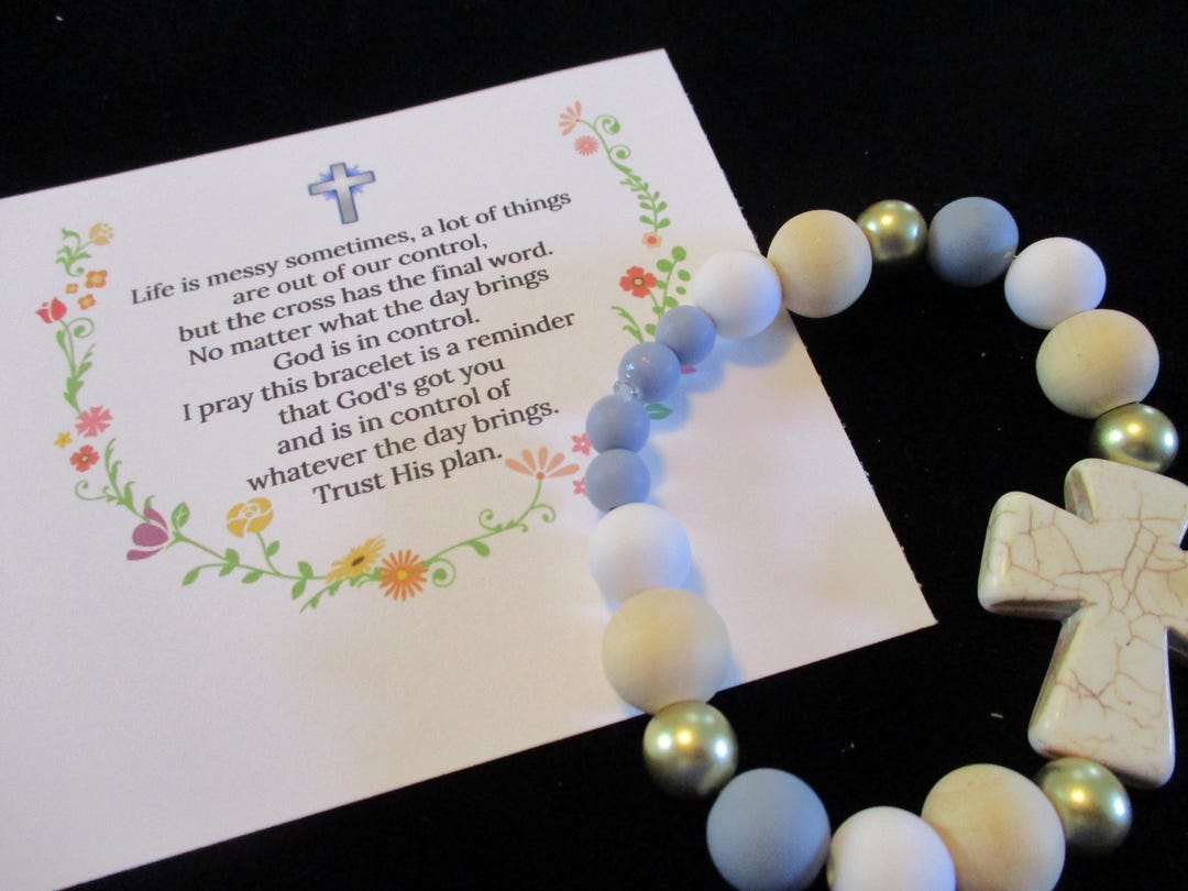 Beaded Messy Bracelet With Cross Stretchy Band Wooden Beads in Blue ...