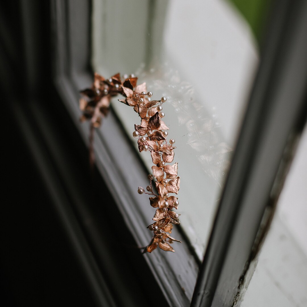 Rose Gold Wedding Hair Band, Flower Leaf Hair Band, Floral Head Band ...