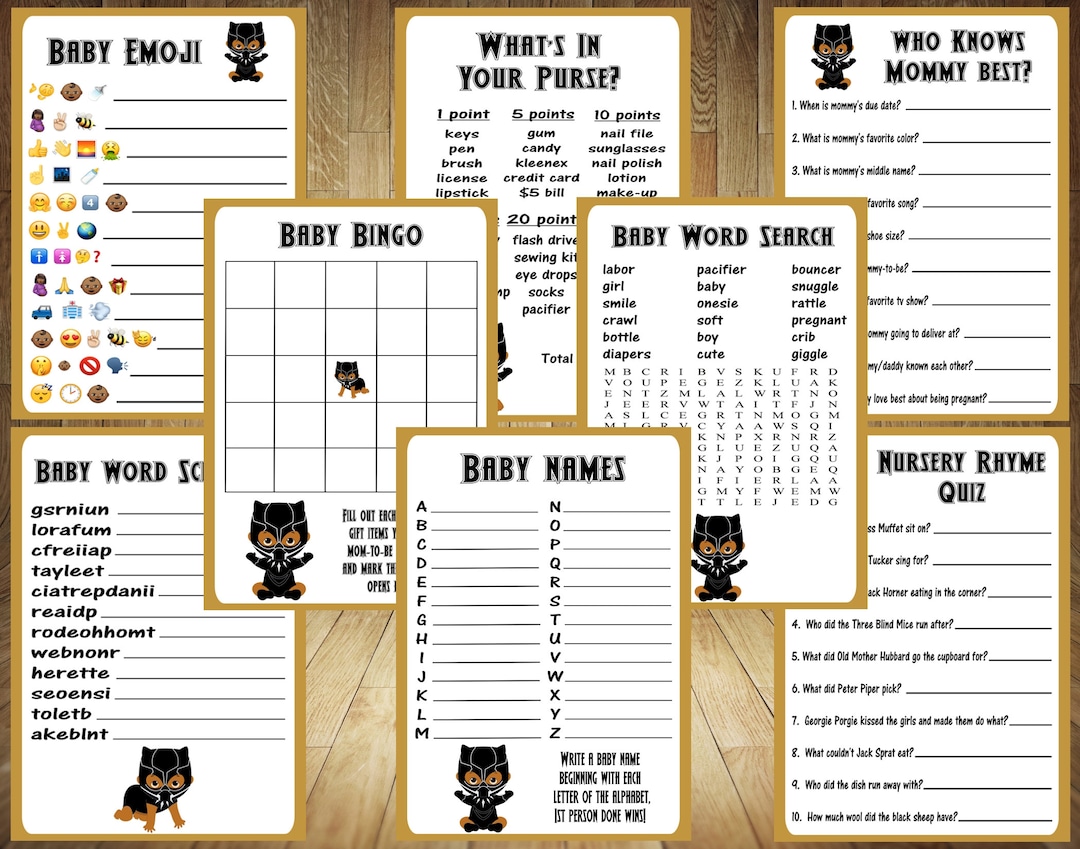 All 8 Games! Black Panther Baby Shower, Black Panther Baby Shower Game ...