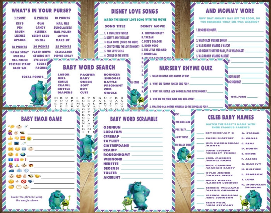 ALL 8 GAMES! Monsters Inc Baby Shower Games, Monsters Inc Baby Shower ...