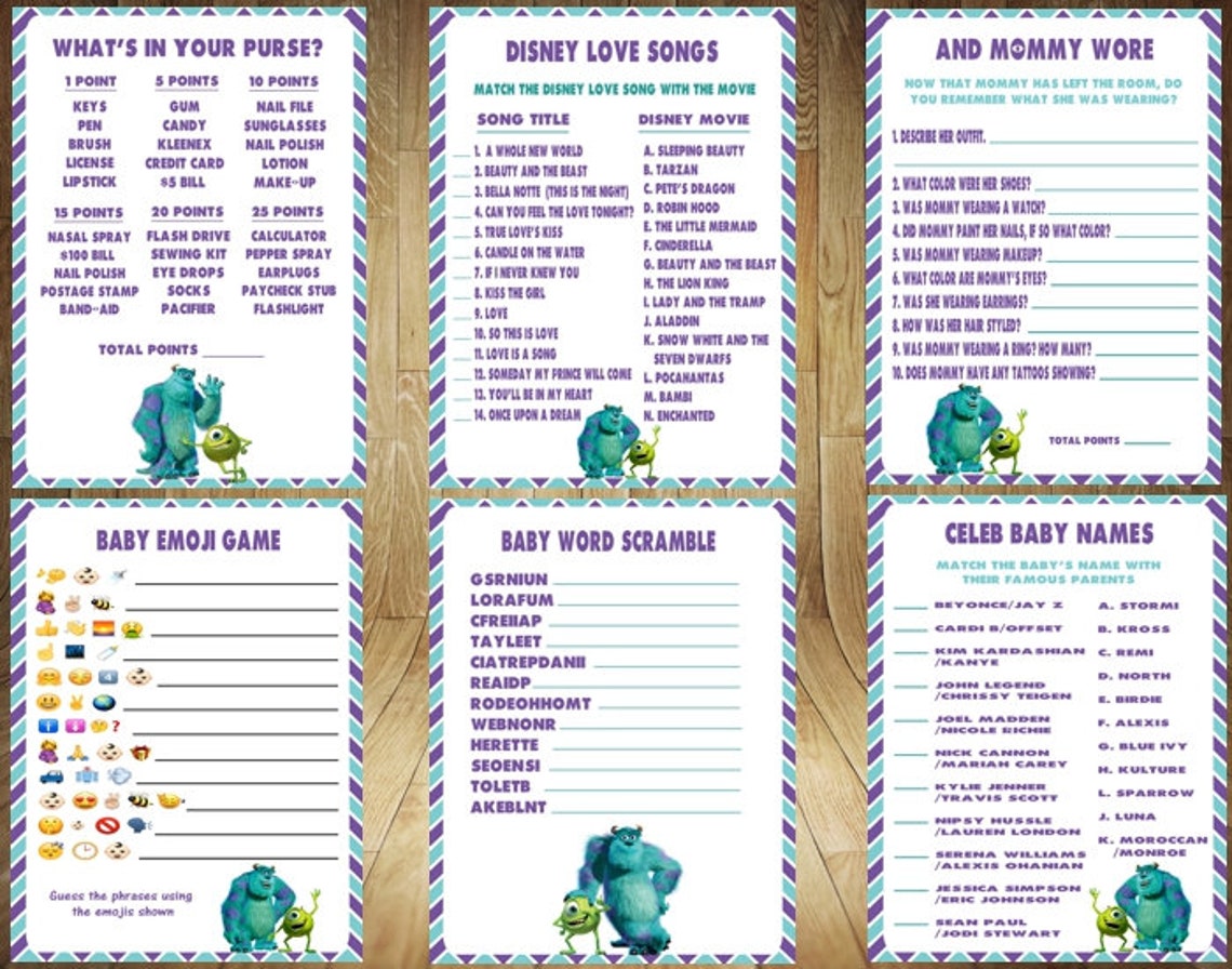 ALL 8 GAMES Monsters Inc Baby Shower Games, Monsters Inc Baby Shower ...