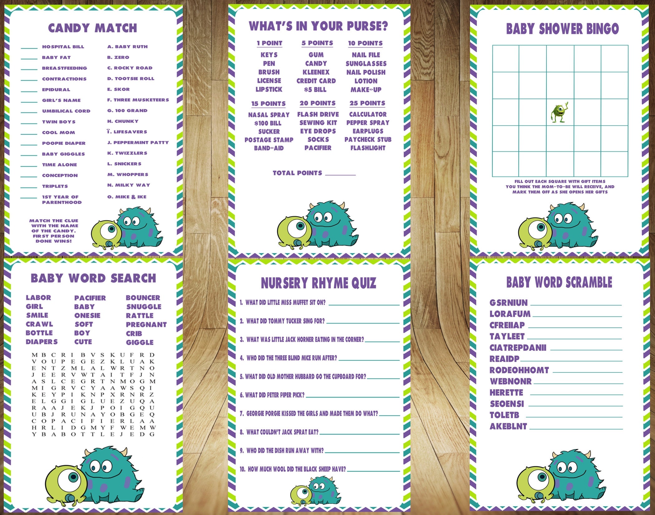 ALL 8 GAMES Monsters Inc Baby Shower Games, Monsters Inc Baby Shower ...
