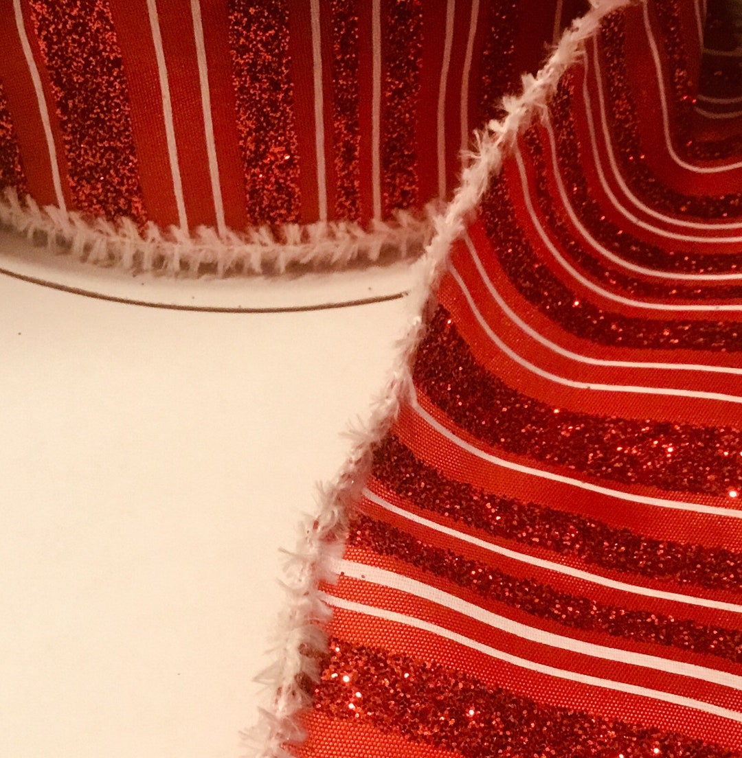 Red White Striped Wired Christmas Ribbon Tree Topper Deco - Etsy