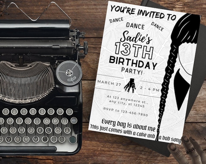 Wednesday Addams Birthday Invite - Kids Teens Digital Invite - Digital ...