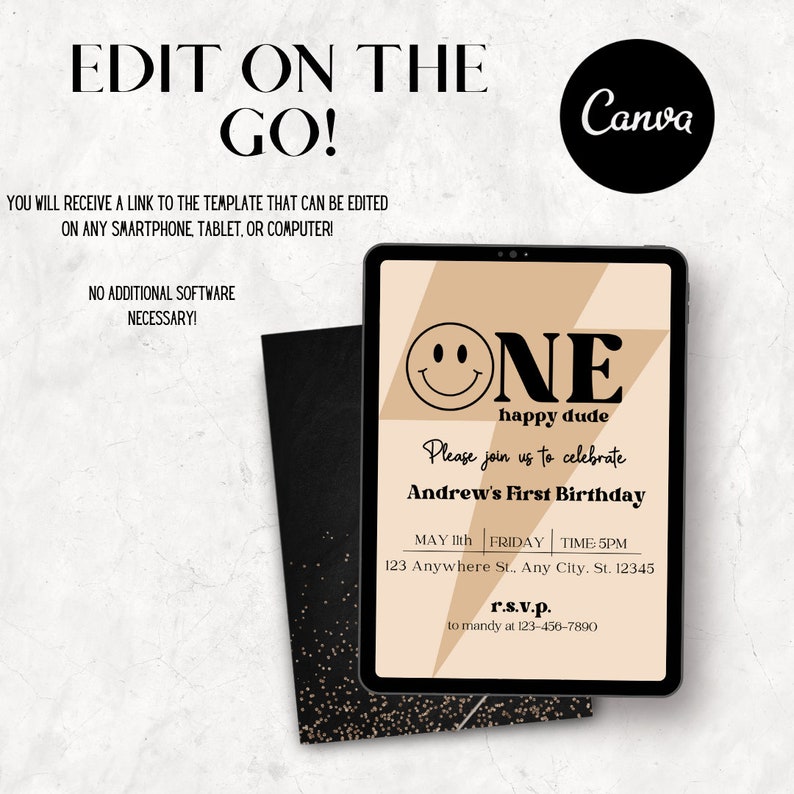 One Happy Dude Birthday Invitation - Smiley Face Invitation - Retro One ...