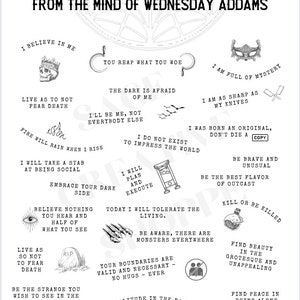 Daily Affirmations From the Mind of Wednesday Addams Print, Wednesday ...