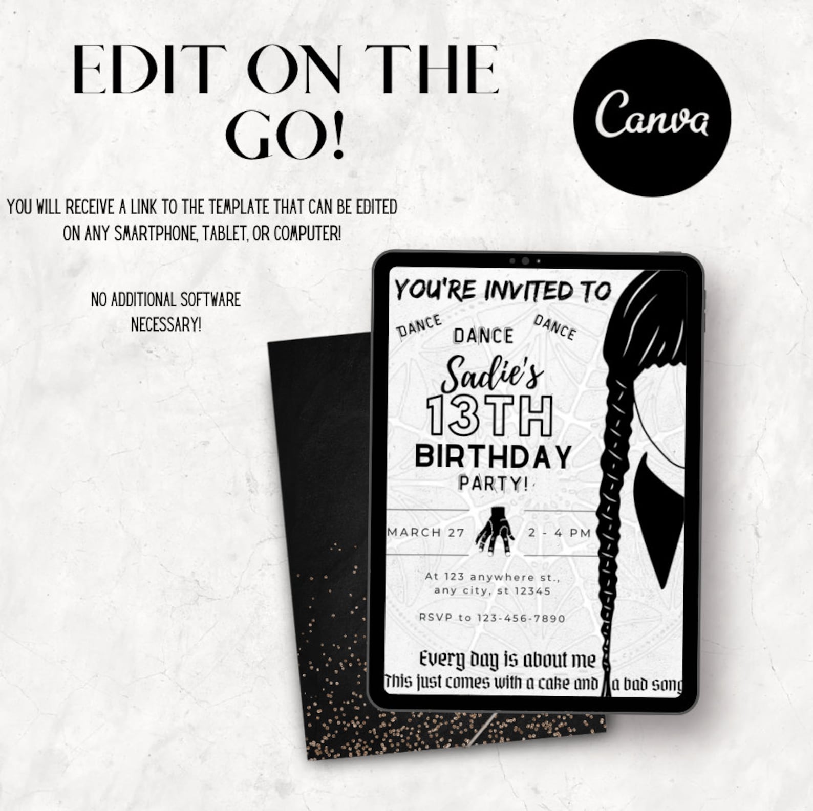 Wednesday Addams Birthday Invite - Kids Teens Digital Invite - Digital ...