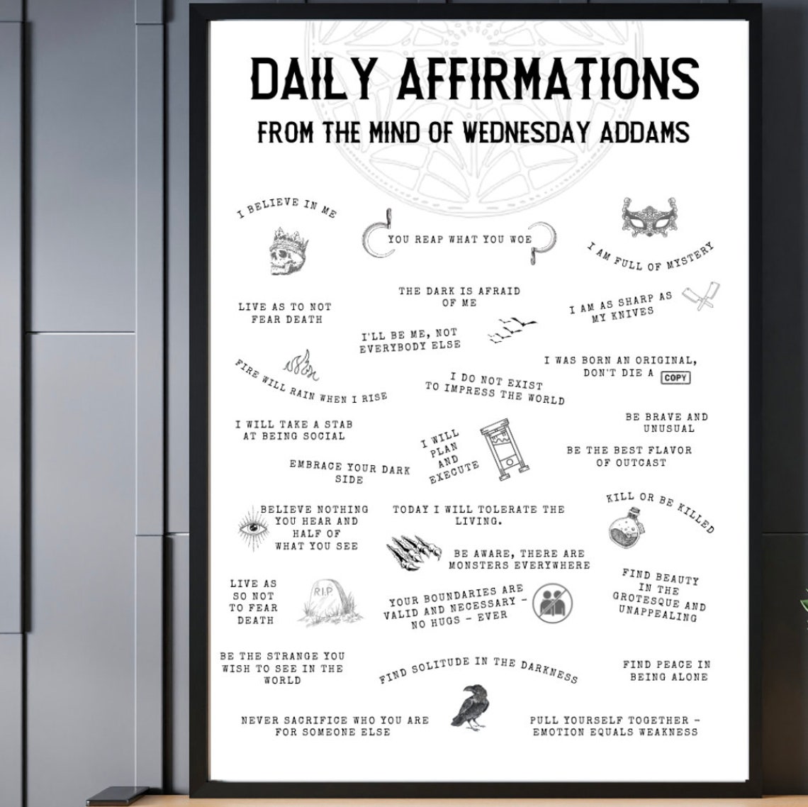 Daily Affirmations From the Mind of Wednesday Addams Print, Wednesday ...