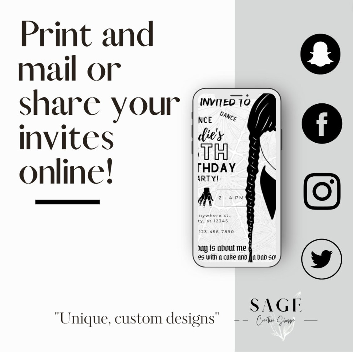 Wednesday Addams Birthday Invite Kids Teens Digital Invite - Etsy