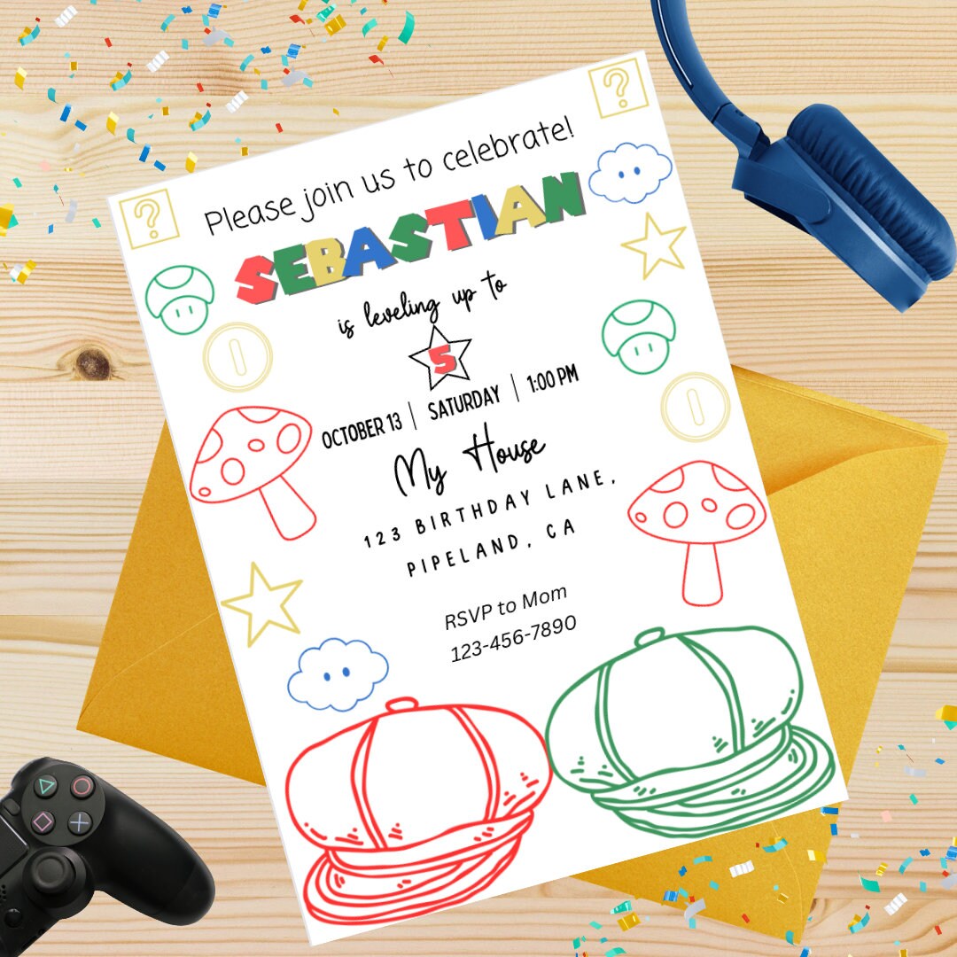 Super Mario Bros Invitation - Canva Editable Template - Super Mario ...