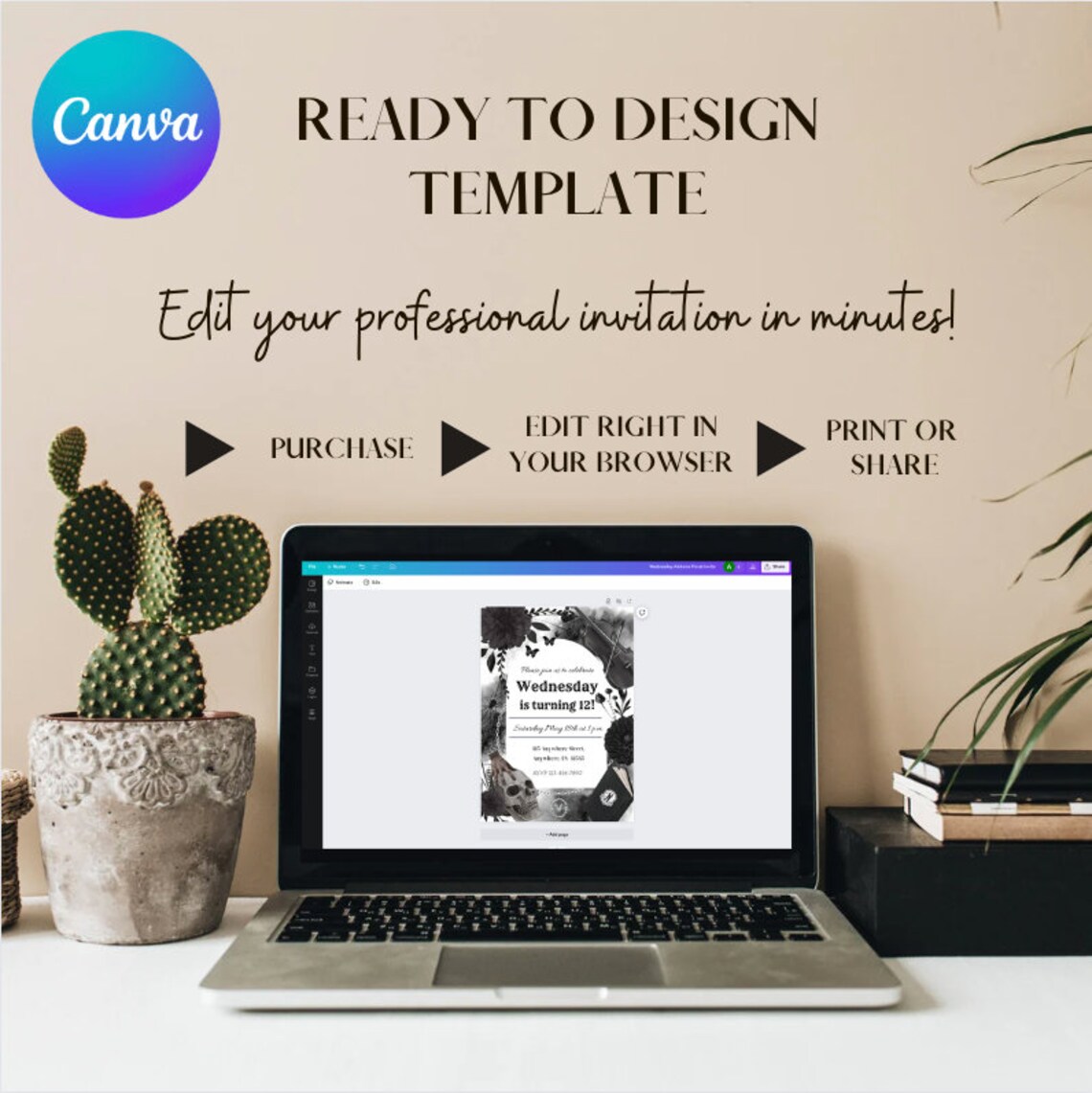 Wednesday Addams Birthday Invite - Kids Teens Digital Invite - Digital ...