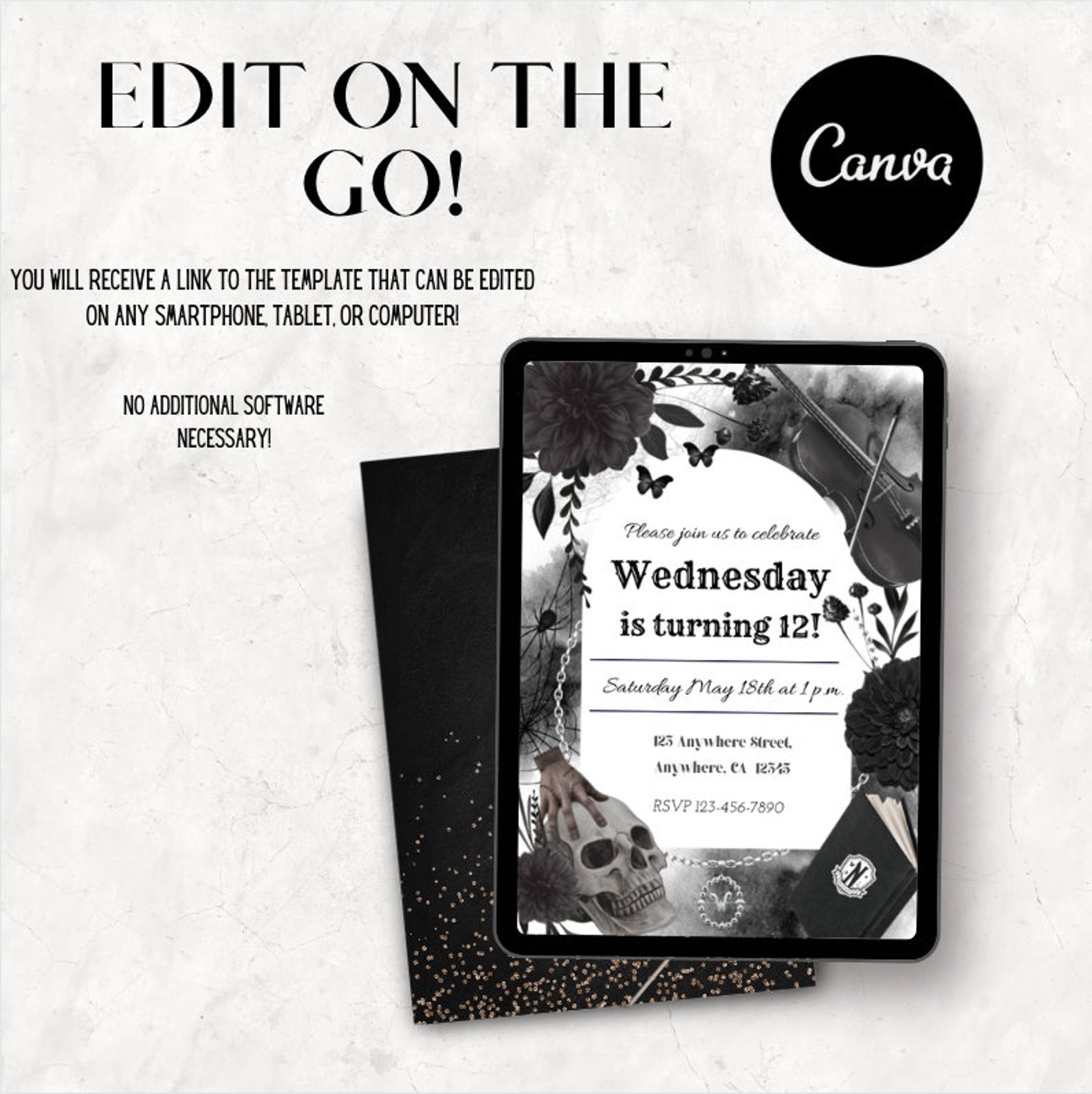 Wednesday Addams Birthday Invite - Kids Teens Digital Invite - Digital ...