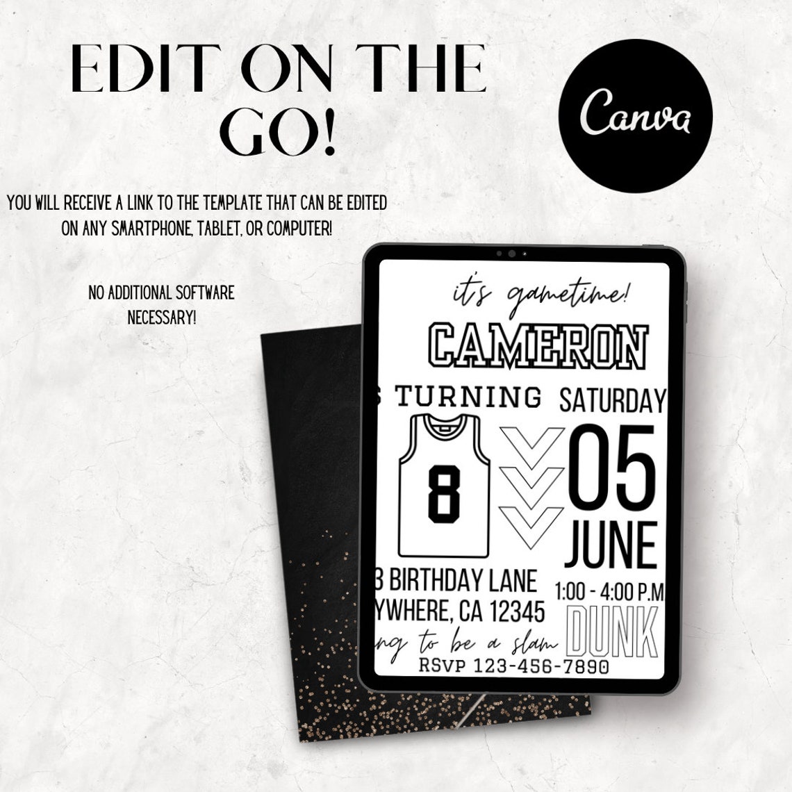 Basketball Birthday Invitation - Canva Template - Instant Download ...