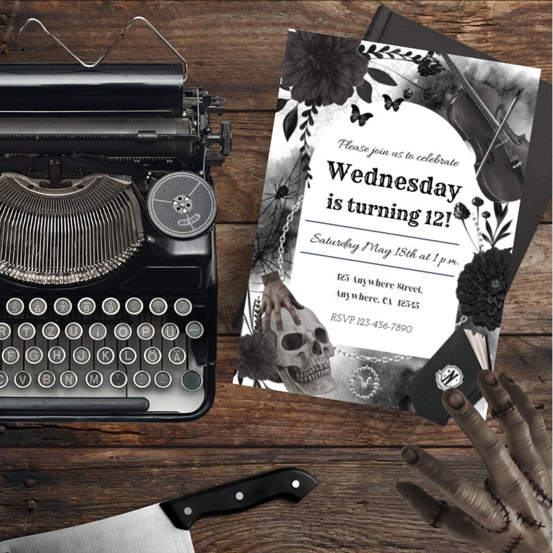 Wednesday Addams Birthday Invite - Kids Teens Digital Invite - Digital ...