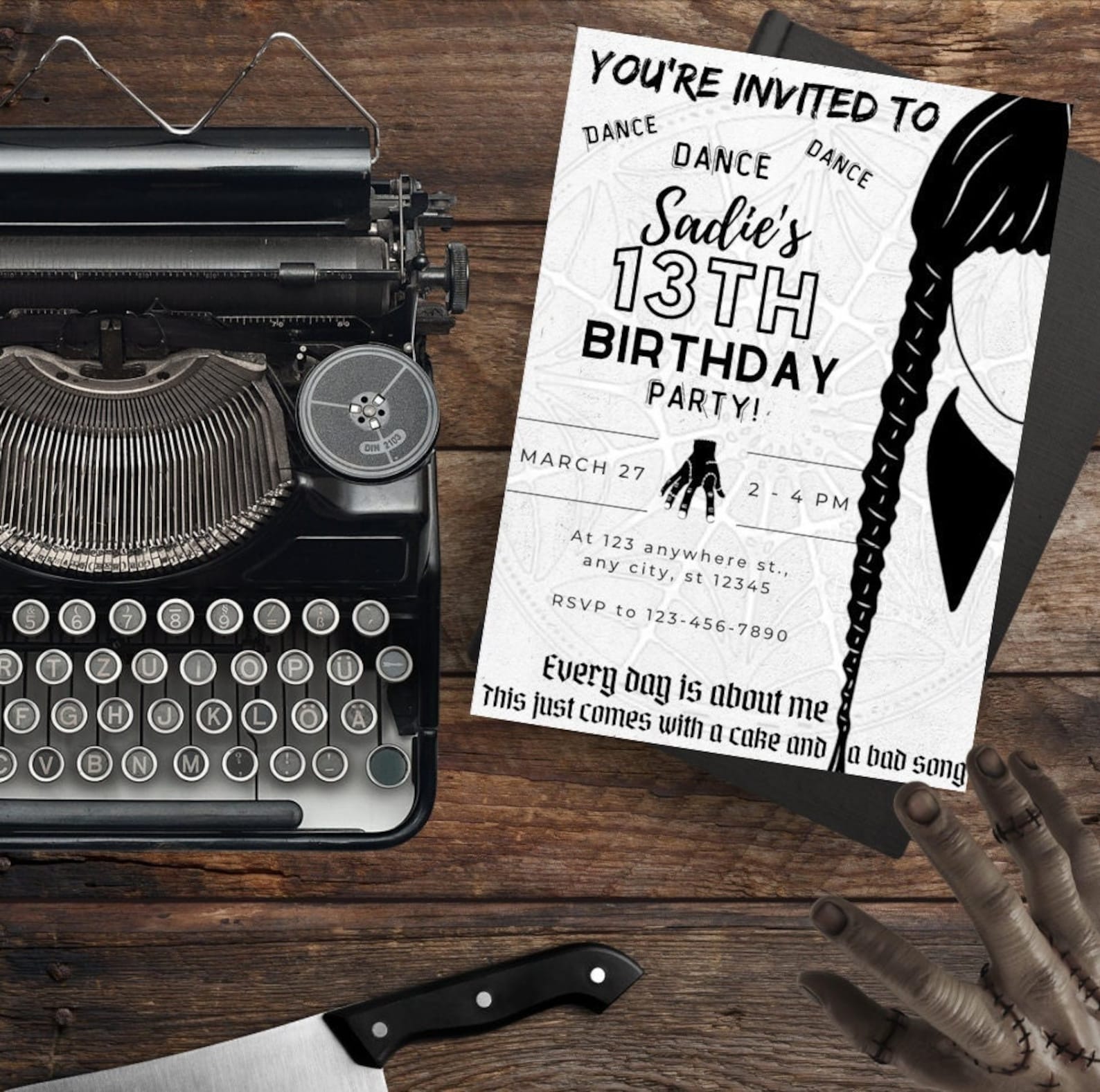 Wednesday Addams Birthday Invite - Kids Teens Digital Invite - Digital ...