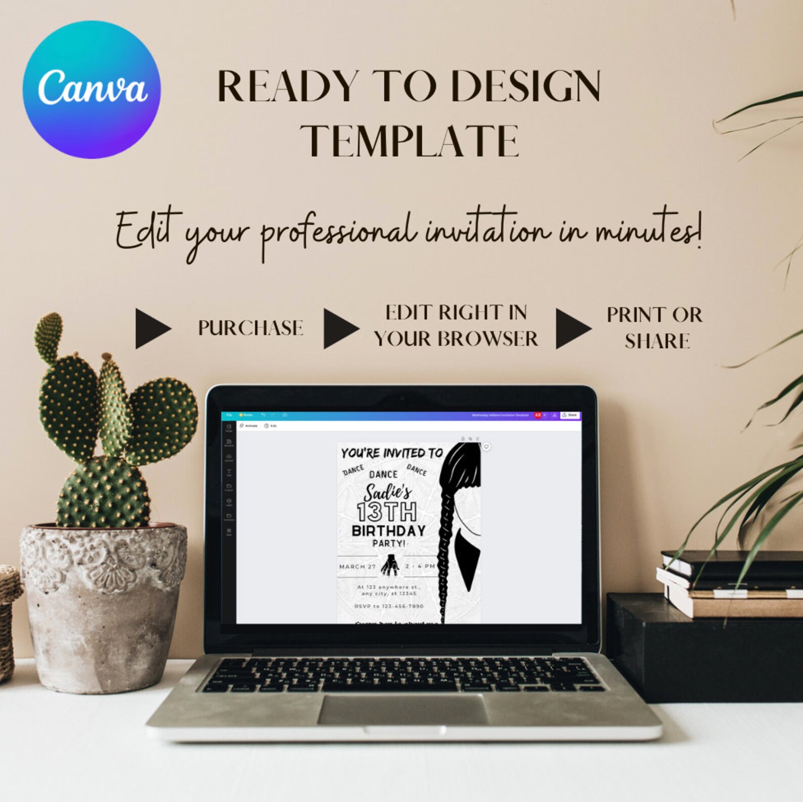 Wednesday Addams Birthday Invite - Kids Teens Digital Invite - Digital ...