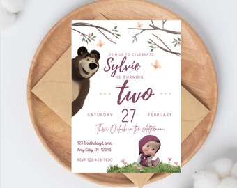 Editable Masha and the Bear Birthday Invitation, Printable Kids Masha ...