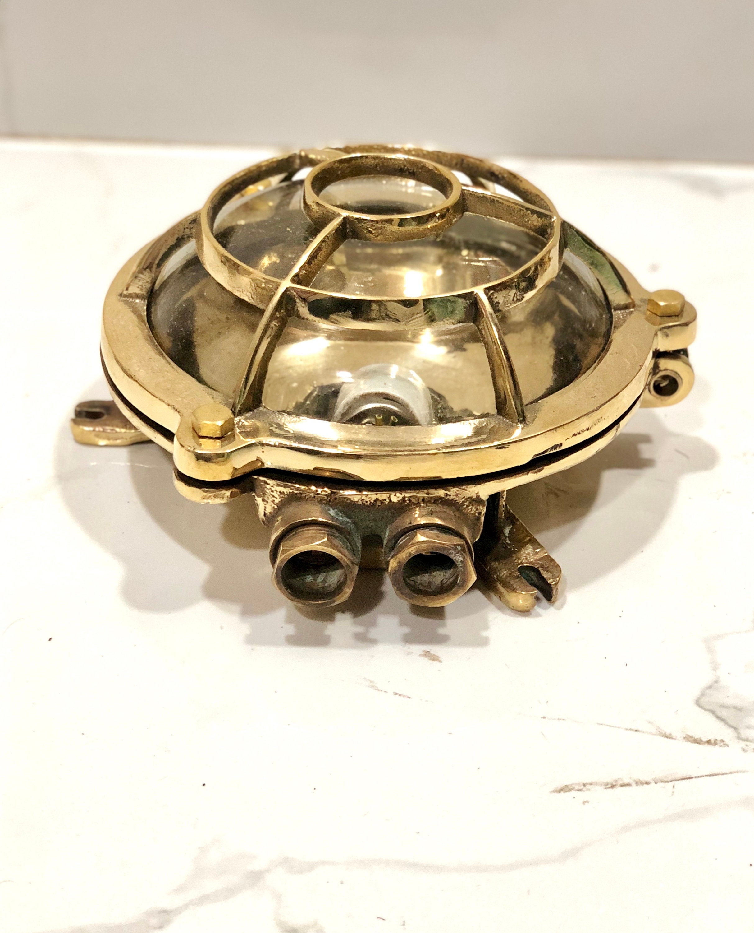 Maritime Bulkhead Cast Post Mounted Authentic Old Brass Deck Round Wall ...