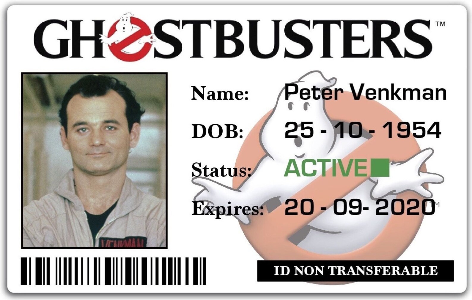 Peter Venkman Ghostbusters ID Card Replica - Etsy
