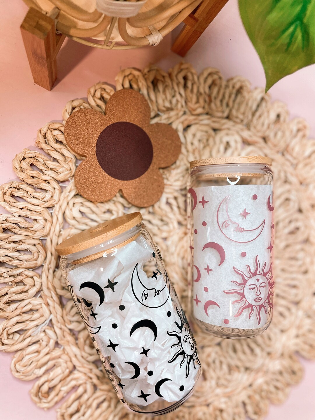 Moon Stars Glass Cup Celestial Coffee Cup Crescent Sun Gift for Her 16 ...