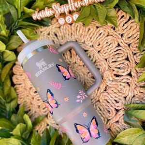 Pink Butterfly Stanley Tumbler 30 Oz | Butterfly Tumbler | Gray ...