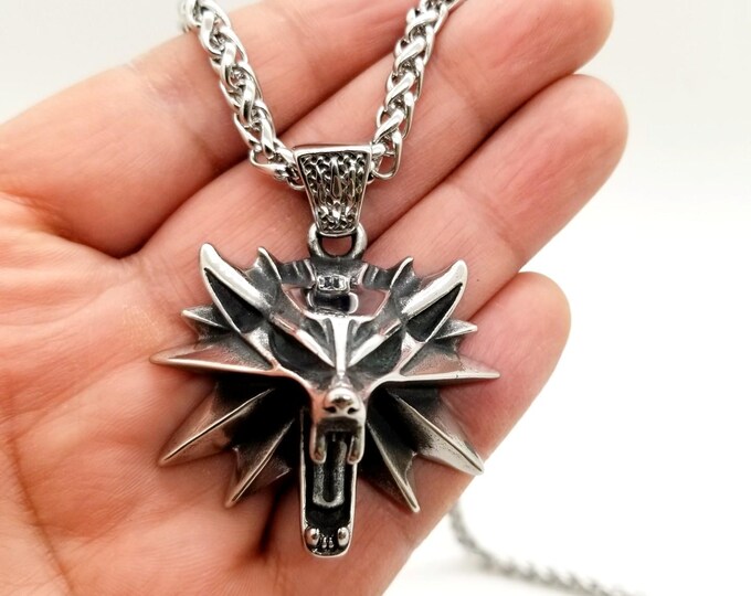 The Witcher Pendant Sterling Silver 925 Wild Hunt III Necklace Wolf ...