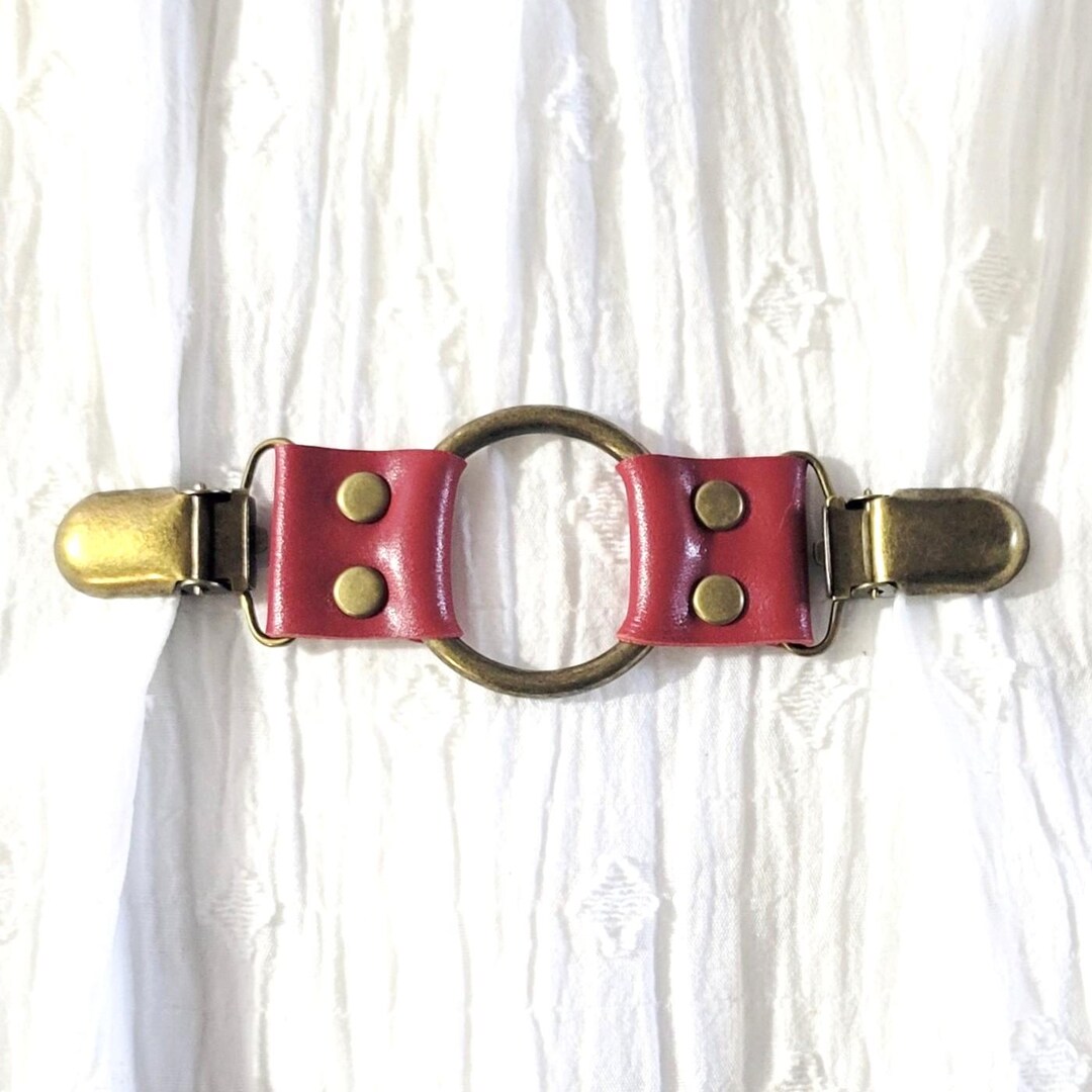 Red Leather Cinch Clip With Bronze Tone Clips & O-ring. Shirt Clip ...