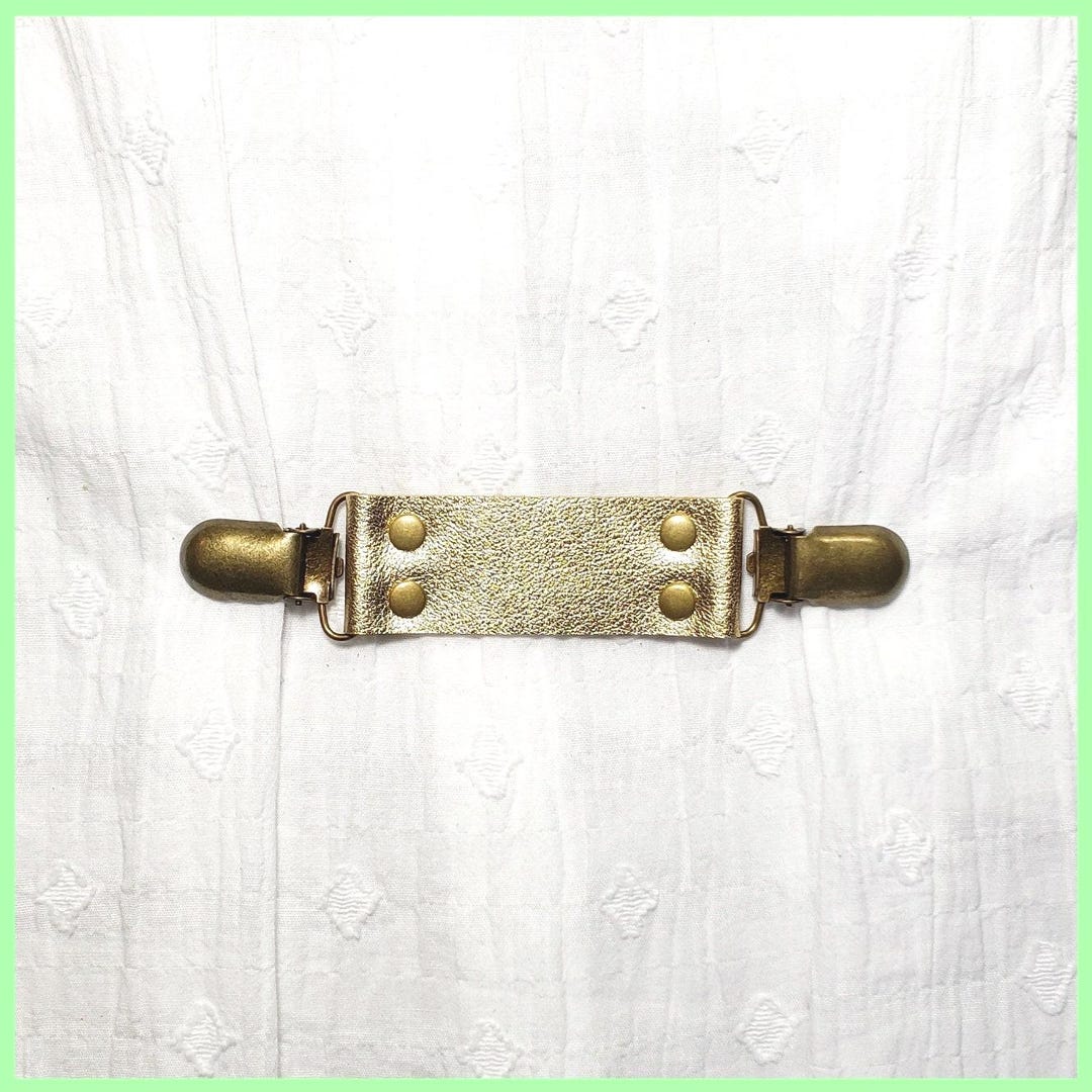 Gold Metallic Leather Cinch Clip W/ Bronze Tone Clips. Dress Clip ...