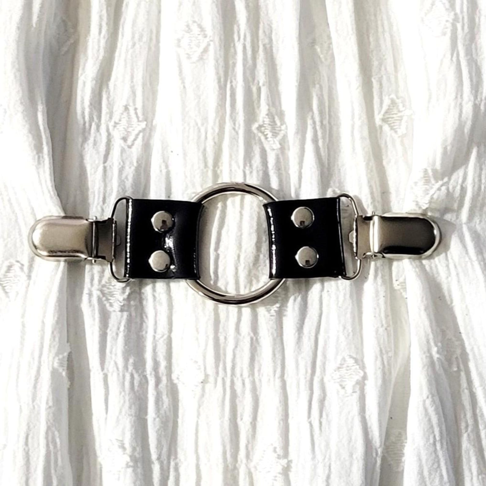 Black Patent Leather Cinch Clip W/ Silver Tone Medium Oring. Shirt Clip ...