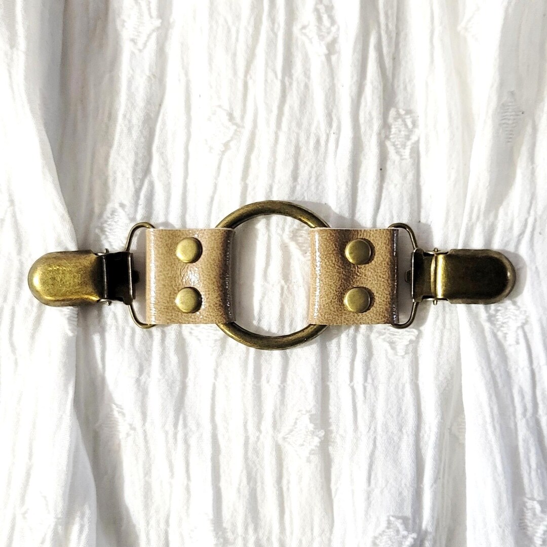 Mocha Leather Cinch Clip W/ Medium Bronze Tone Oring. Shirt Clip, Dress ...