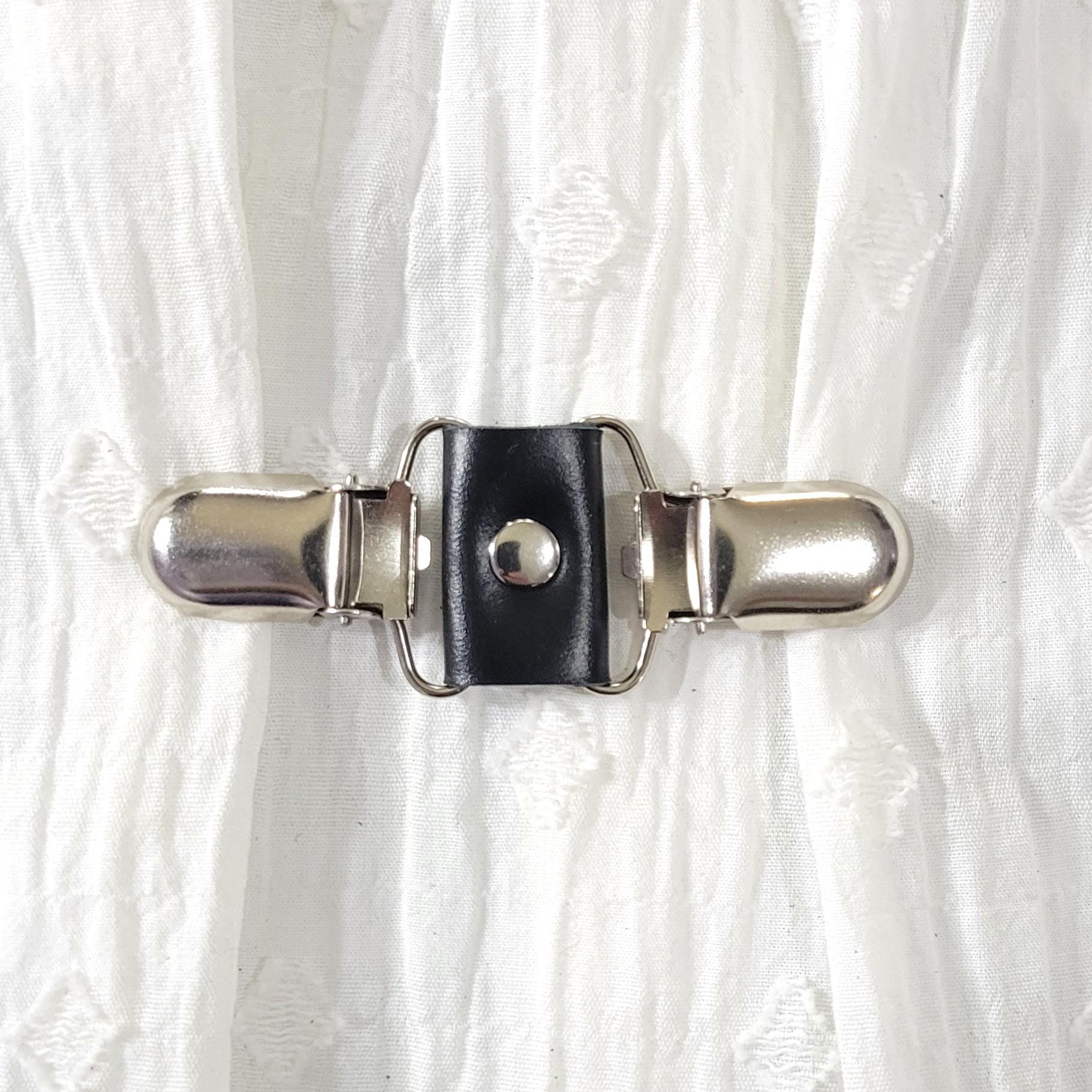 Black Leather Mini Cinch Clip W/ Silver Tone Clips. Dress Clip, Jacket ...