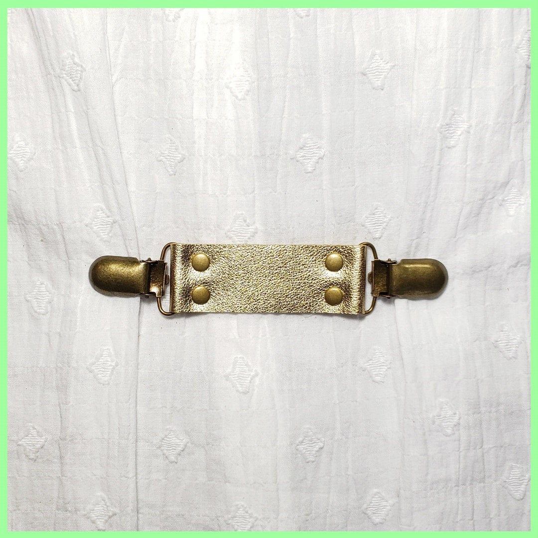 Gold Metallic Leather Cinch Clip, Dress Clip, Jacket Clip, Shirt Clip ...