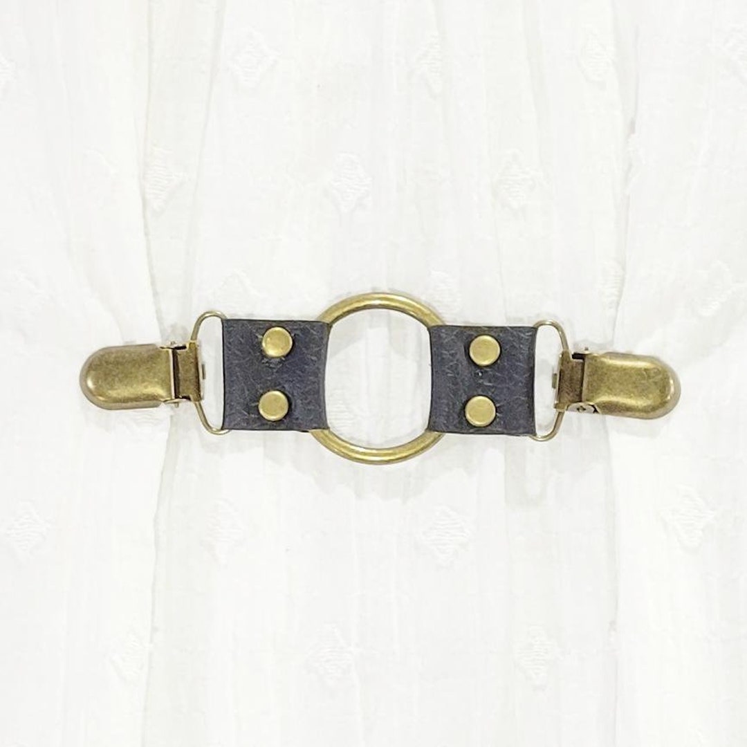 Faux Black Leather Looking Fabric Cinch Clip With Bronze Tone Clips & O ...