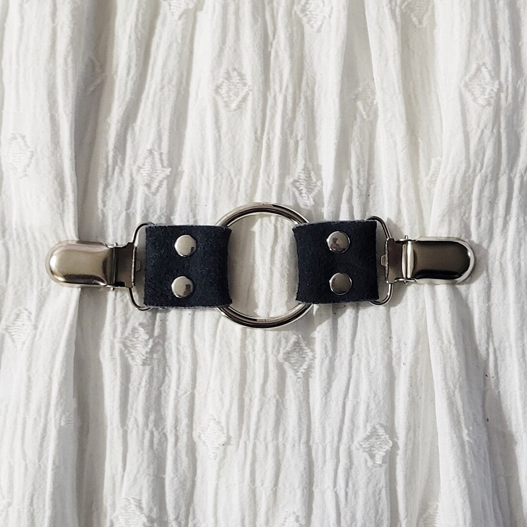 Black Suede Leather Cinch Clip With Silver Tone Clips & O-ring. Shirt ...