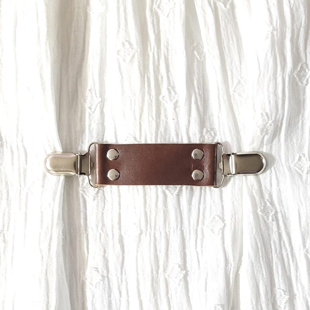 Brown Leather Cinch Clip W/ Silver Tone Clips. Dress Clip, Jacket Clip ...