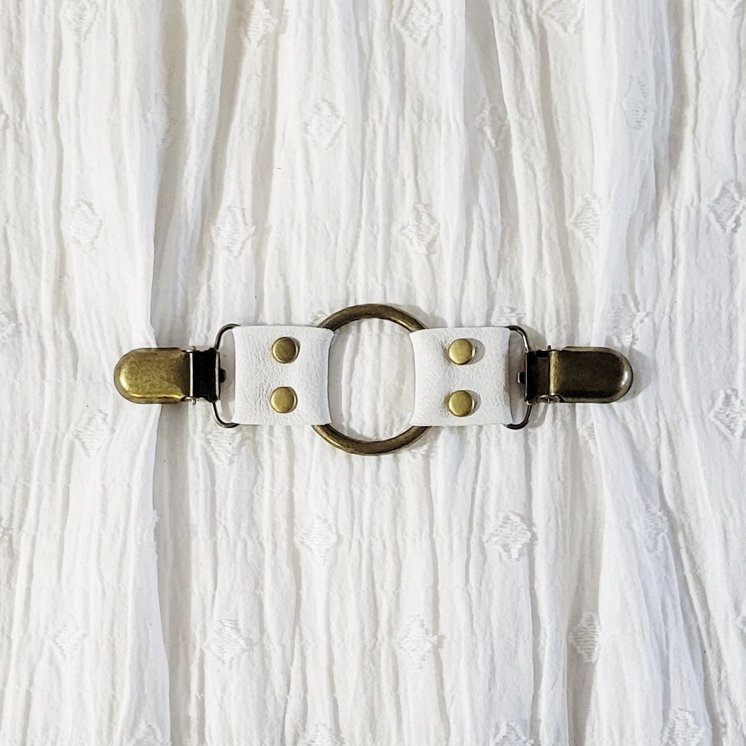 White Leather Cinch Clip With Bronze Tone Clips & O-ring. Shirt Clip ...