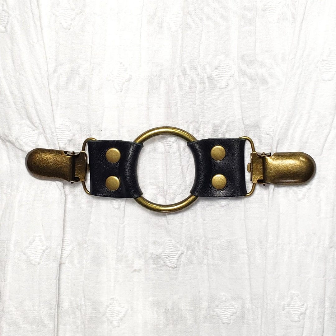 Black Leather Cinch Clip With Bronze Tone Clips & O-ring. Shirt Clip ...