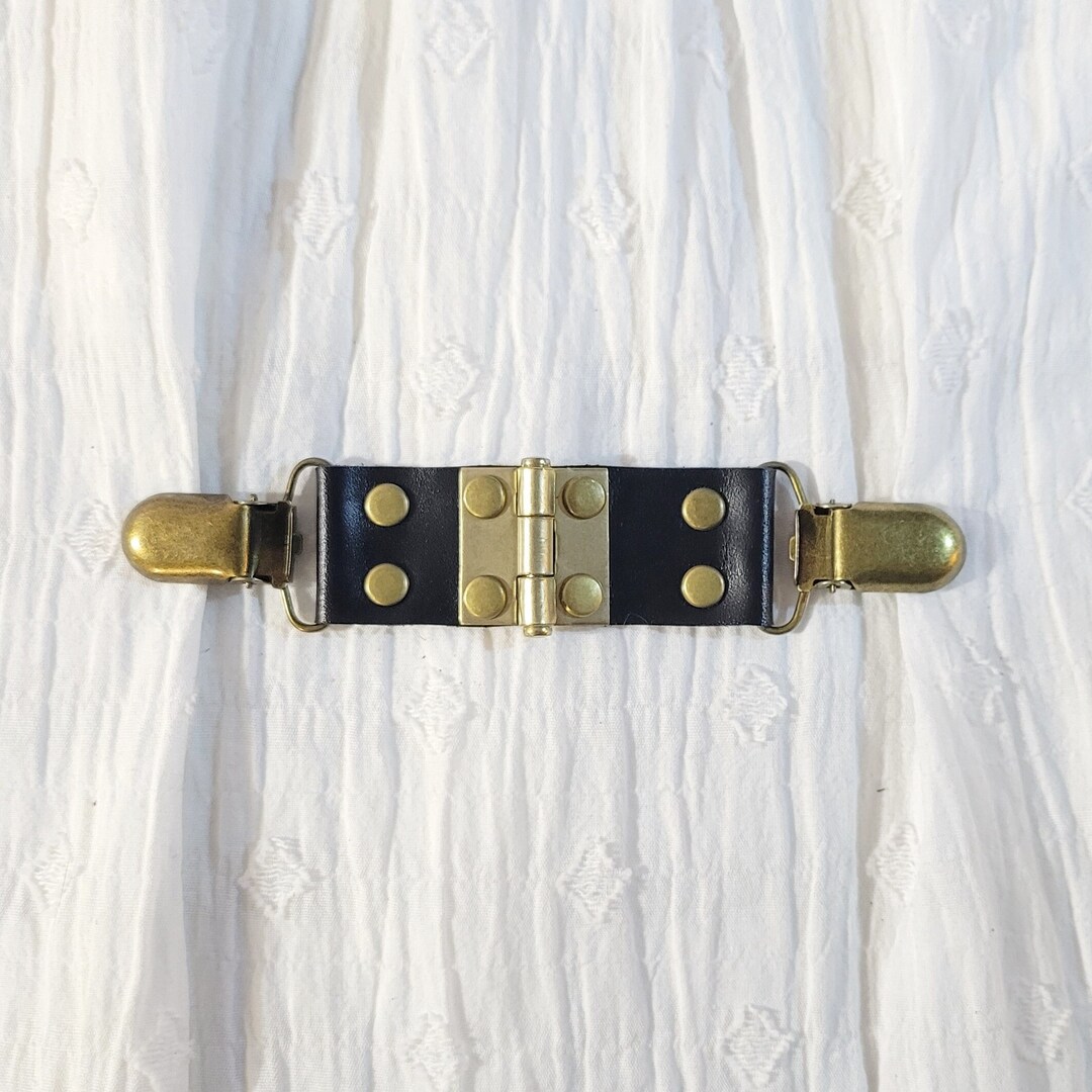 Black Leather Cinch Clip With Mini Hinge, Bronze Tone Rivets & Clips ...