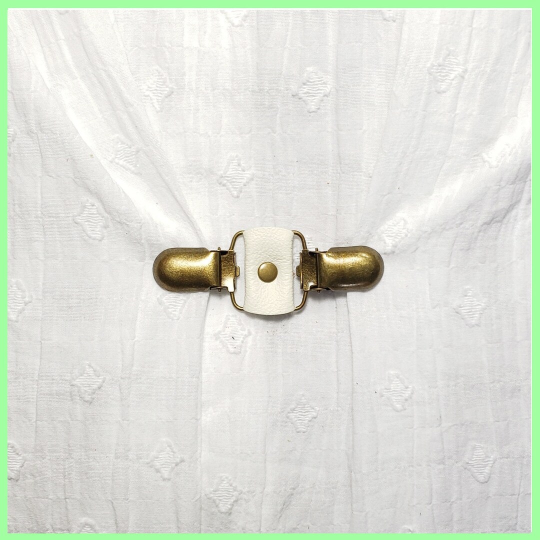 Off White Leather Cinch Clip, Dress Clip, Jacket Clip, Shirt Clip ...