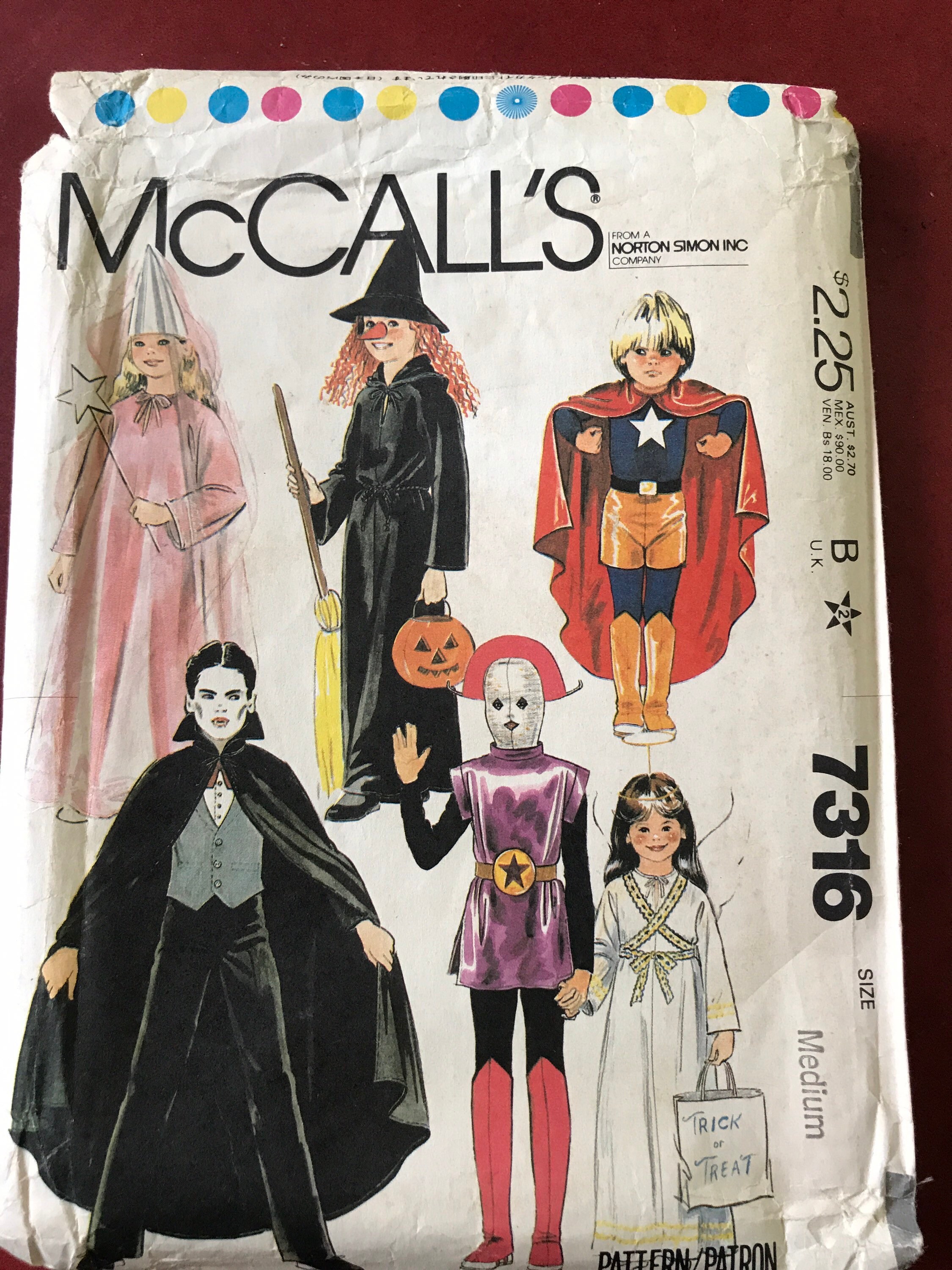 Mccalls Halloween Costume Dracula Angel Superhero an Alien Witch ...
