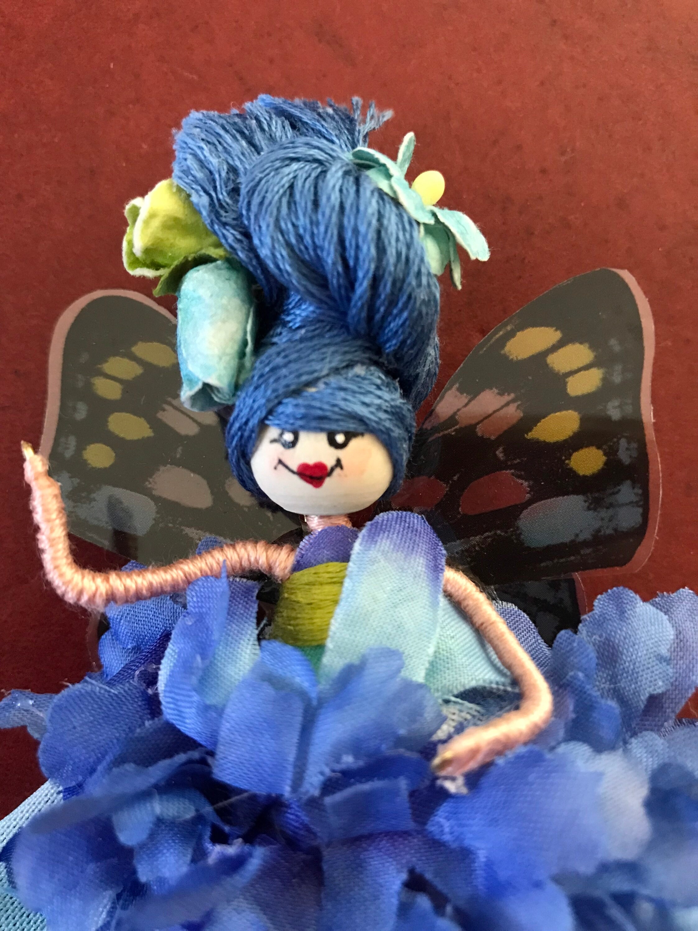 Cornsilk Blue Flower Fairy Doll Poseable Bendy Doll Broach, Ornament Pocket Art Doll - Etsy