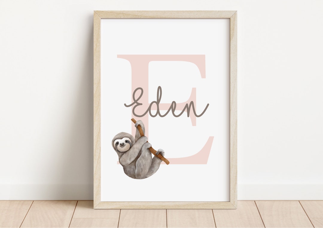 Sloth Personalised Name Print Sloth Bedroom Artwork Sloth Prints ...