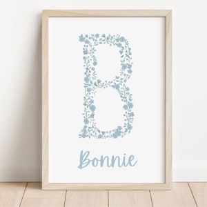 Floral Initial Personalised Name Print | New Baby Girl Gift | Flower ...
